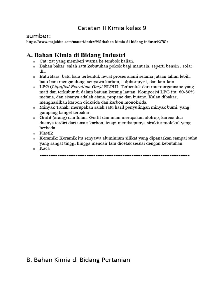 Catatan II Kimia Kelas 9 | PDF | Griya & Taman