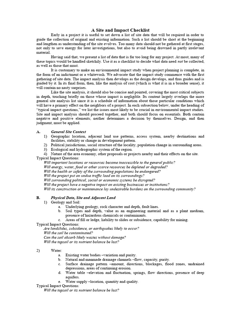 A Site and Impact Checklist | PDF | Wound | Water