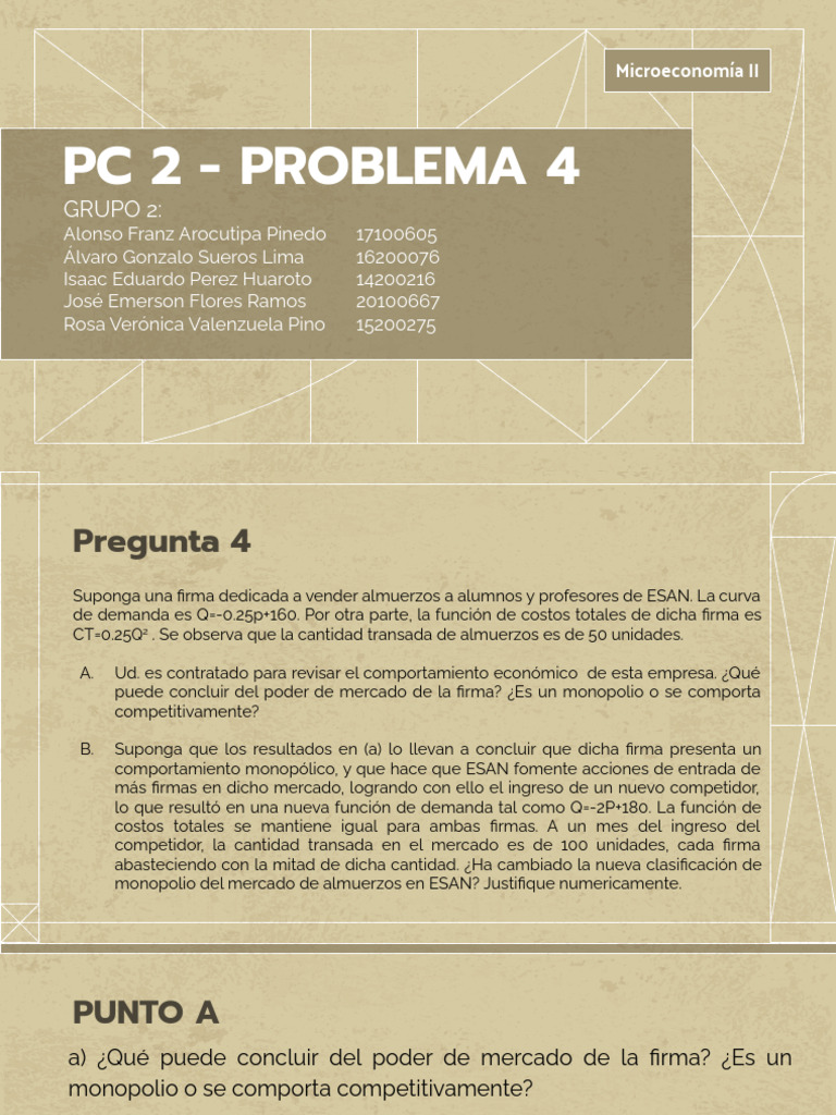 Tarea MicroII PC2 Pregunta 4 | PDF | Monopolio | Mercado (economía)