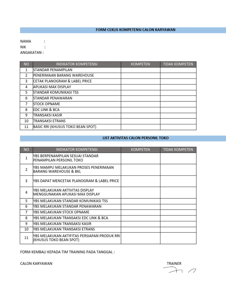 Form Ceklis Kompentsi | PDF | Teknologi & Rekayasa