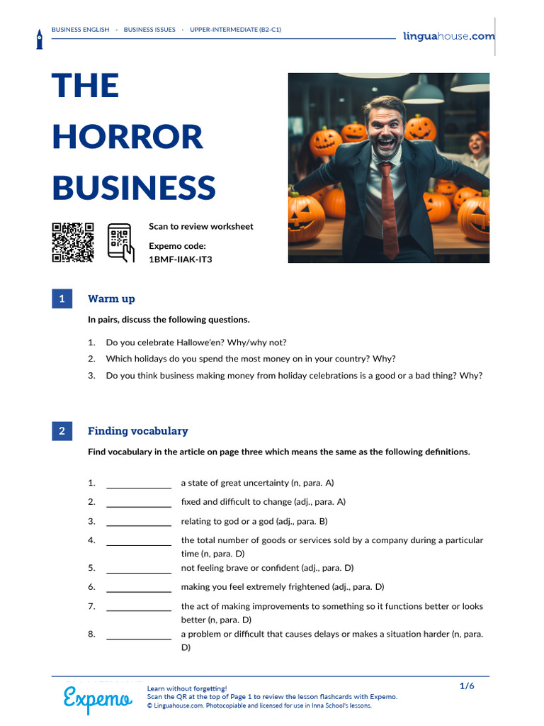 The Horror Business British English Teacher | PDF | Halloween