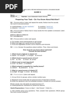 Year 8 Food and Nutrition Worksheet | PDF
