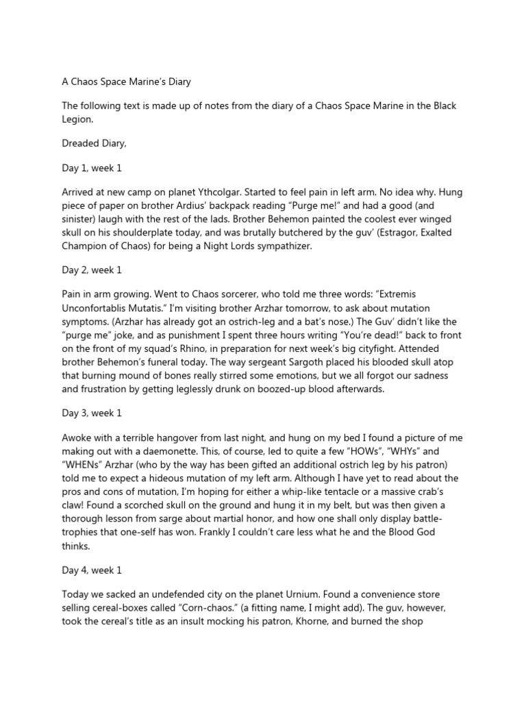 A Chaos Space Marine Diary | PDF