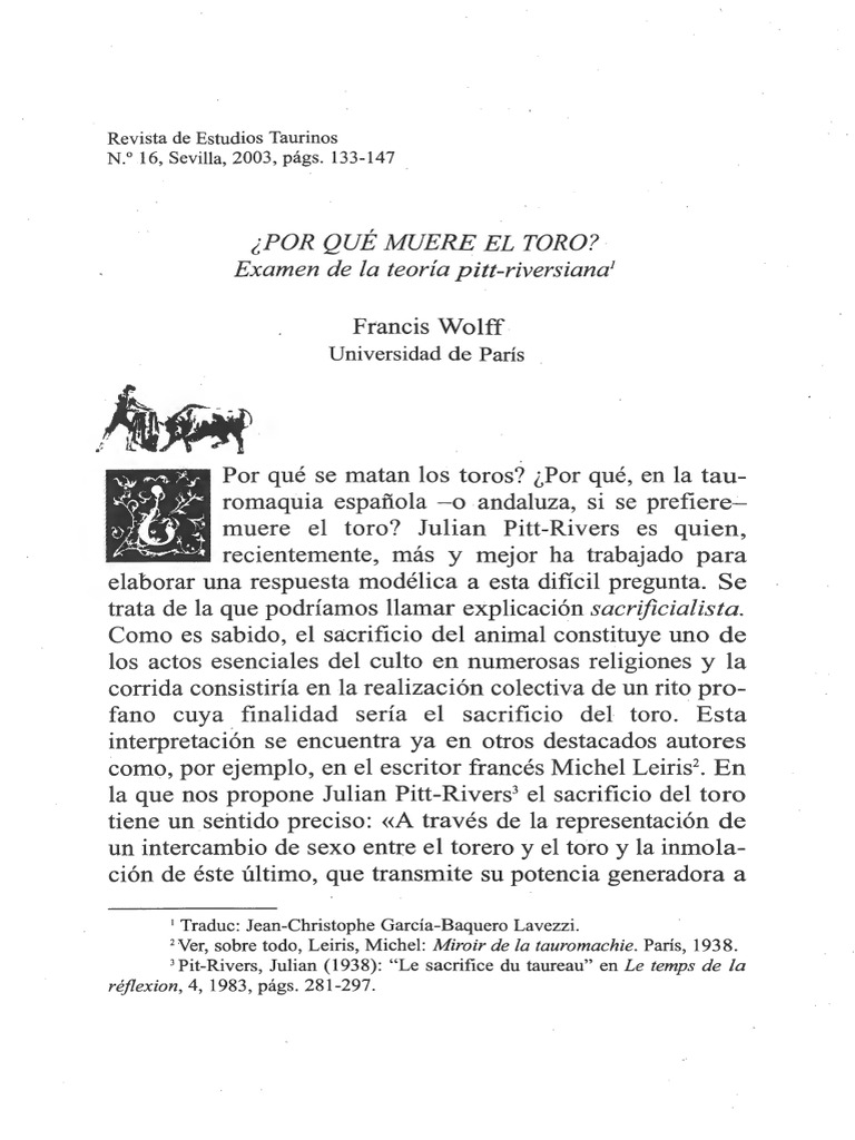 ¿Por Qué Muere El Toro? Examen de La Teoría Pitt-Riversianal | PDF ...