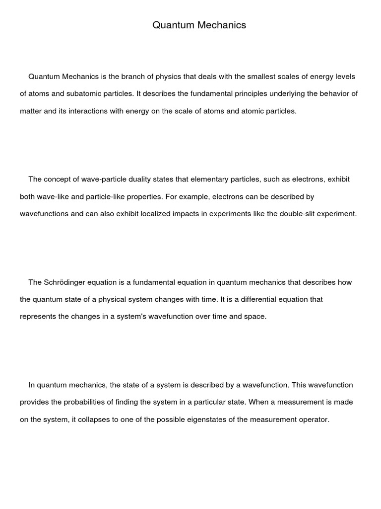 A Level Quantum Mechanics Overview | PDF