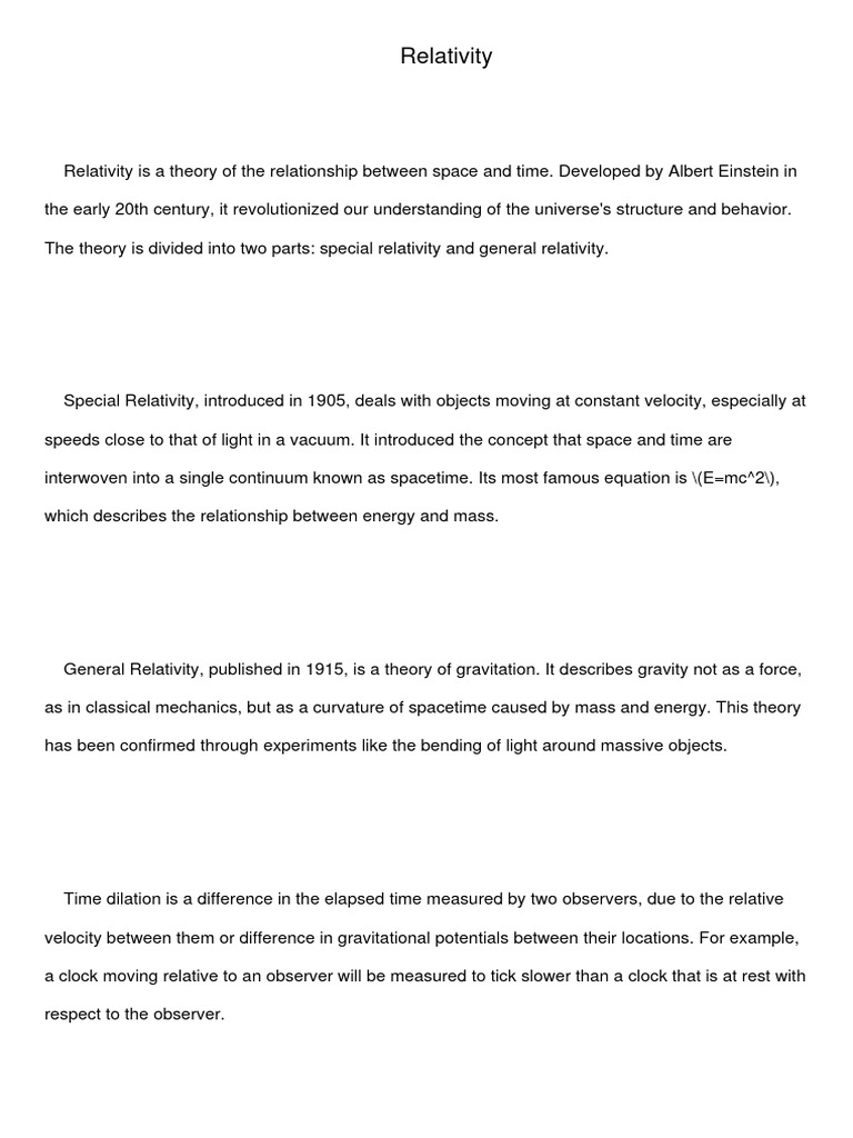 Relativity High Level Notes | PDF | Science & Mathematics