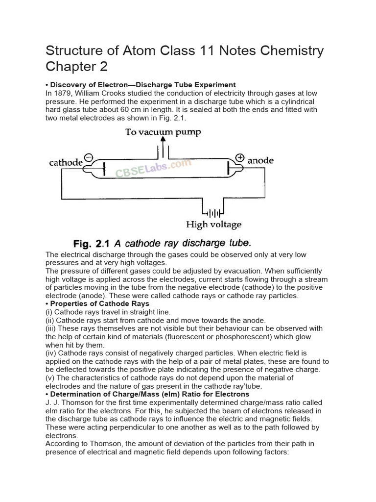 Structure of Atom Class 11 Notes Chemistry Chapter 2 | PDF ...