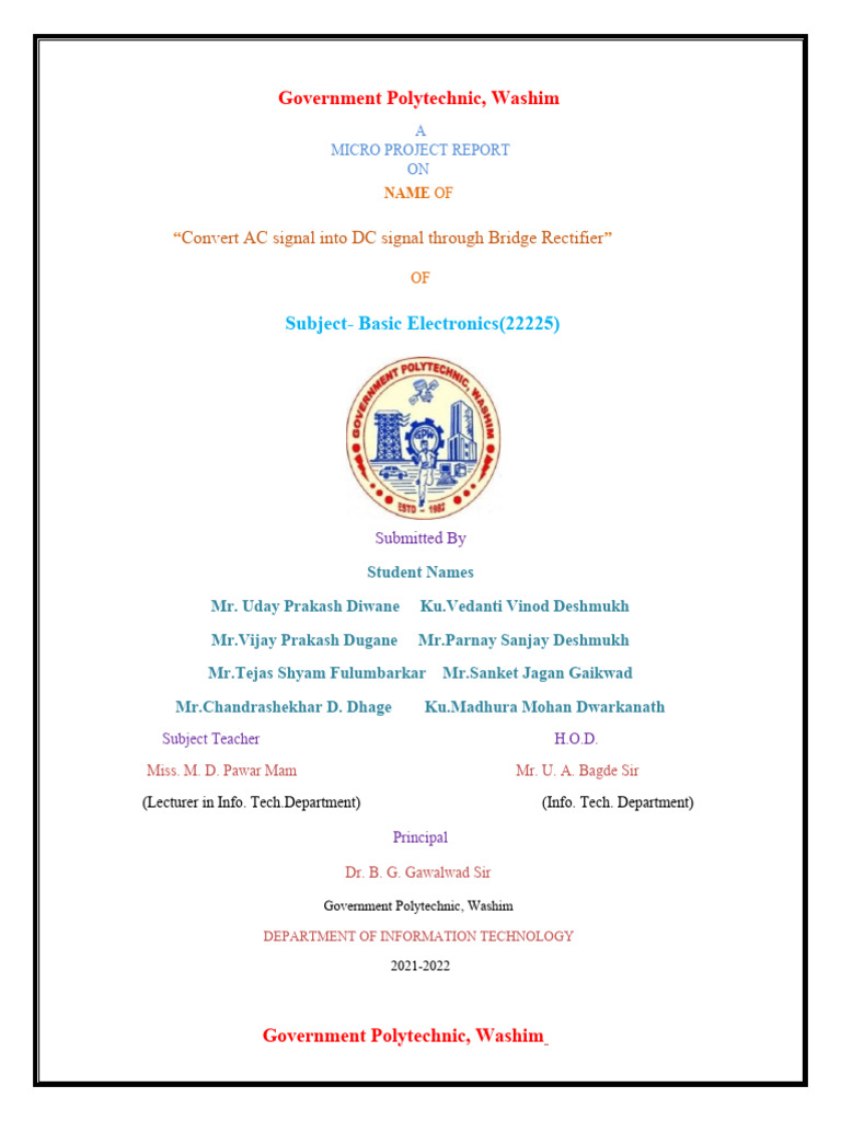 Micro Project (BEC) | PDF | Rectifier | Diode