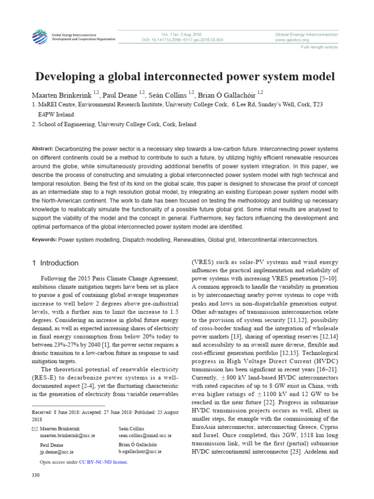 Developing A Global Interconnected Power System Model | PDF ...