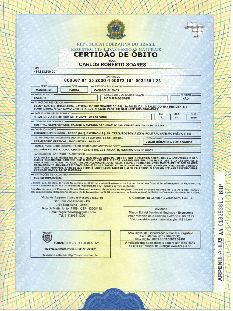 Certidão Óbito | PDF