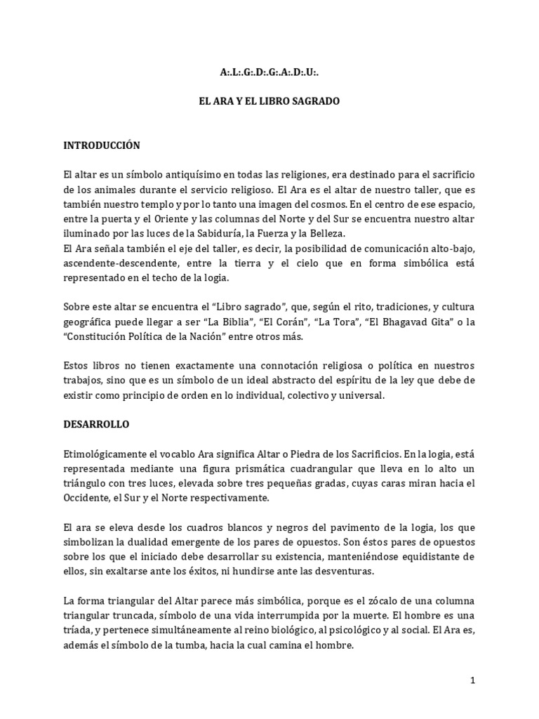 El Ara y su Significado en Masonería | PDF | Altar | Masonería