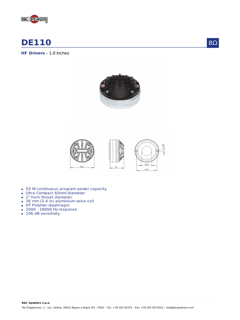 En HF Drivers De110 8 | PDF | Loudspeaker | Inductor