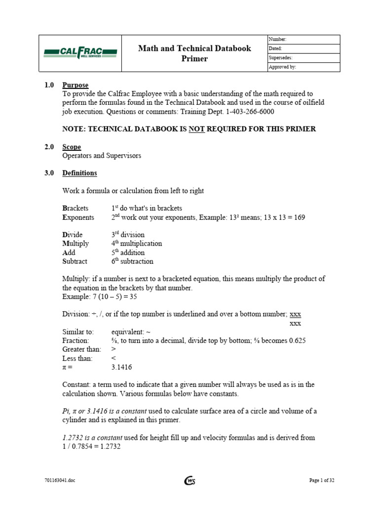 Oilfield Math Primer for Employees | PDF | Multiplication | Numbers