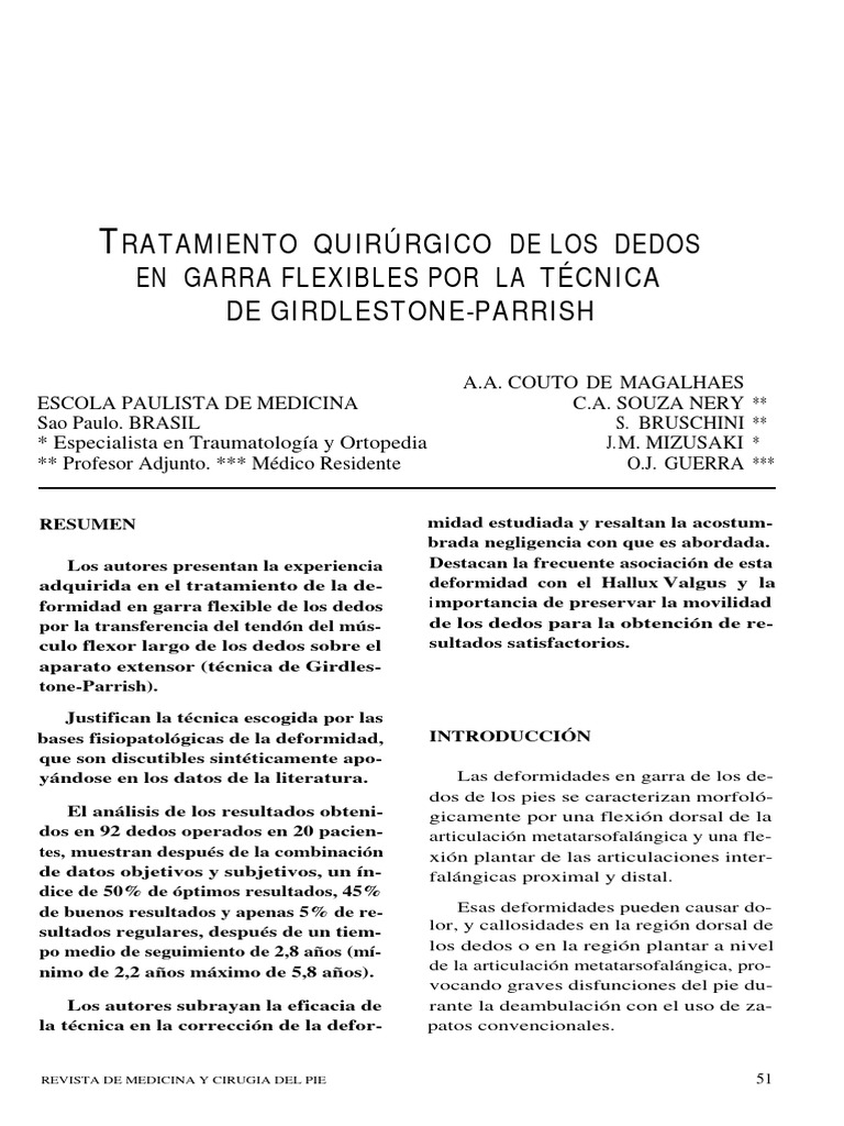Técnica Girdlestone en Deformidades de Dedos | PDF | Pie | Dedo del pie