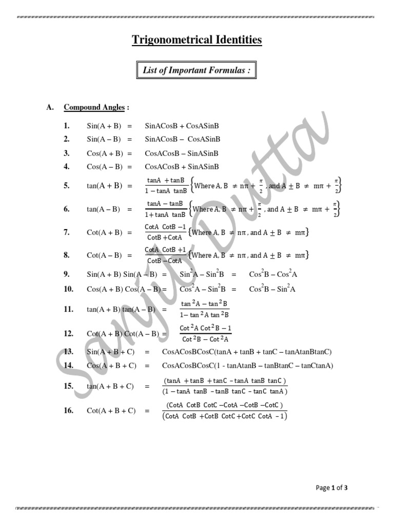 Trigonometric Identities Overview | PDF