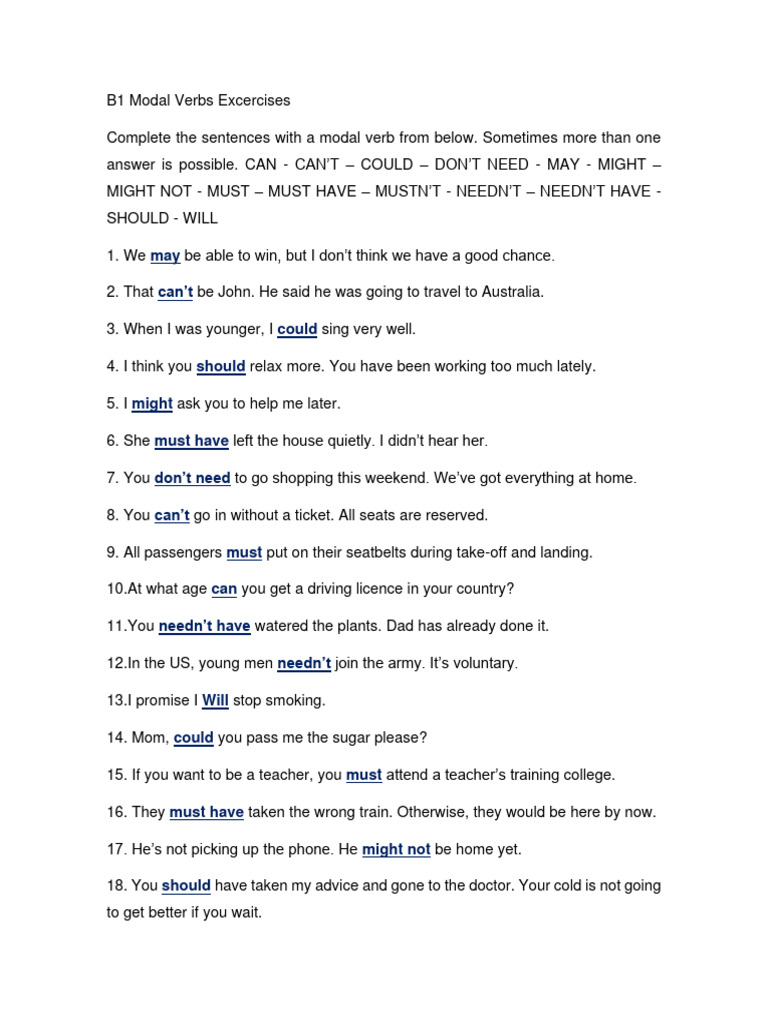 B1 Modal Verbs Excercises | PDF