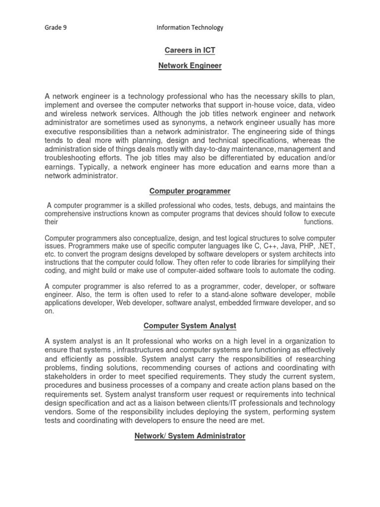 Careers In Ict Pdf Programmer World Wide Web