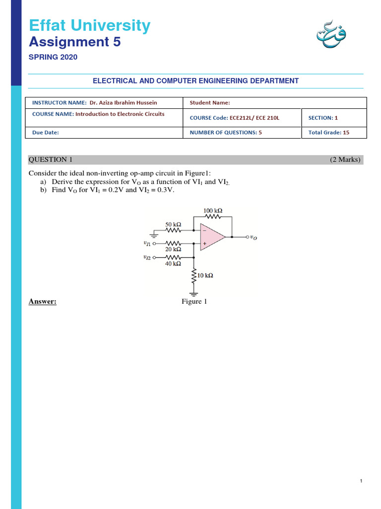 Electronic Circuits Assignment ECE212L | PDF | Teaching Methods & Materials