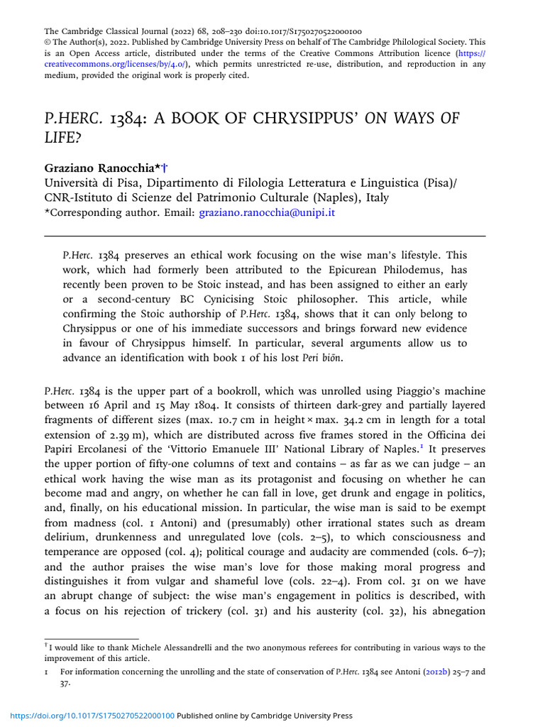 Chrysippus' Ethical Views on Life | PDF | Stoicism | Hellenistic Philosophy