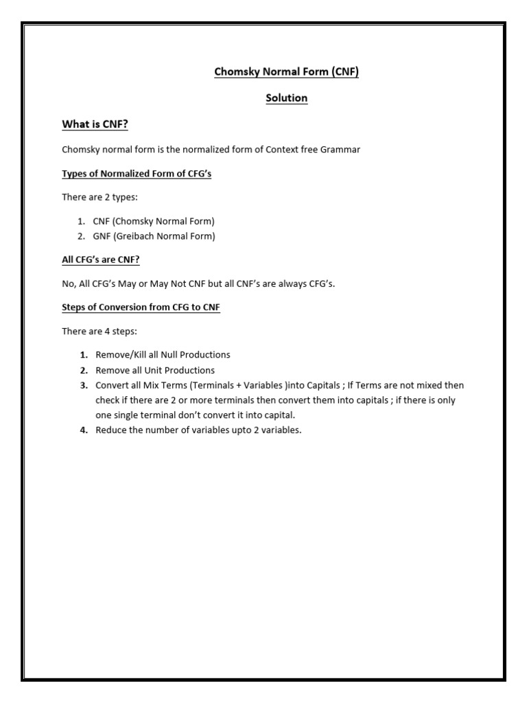 Chomsky Normal Form Conversion Guide | PDF | Metalogic | Linguistics