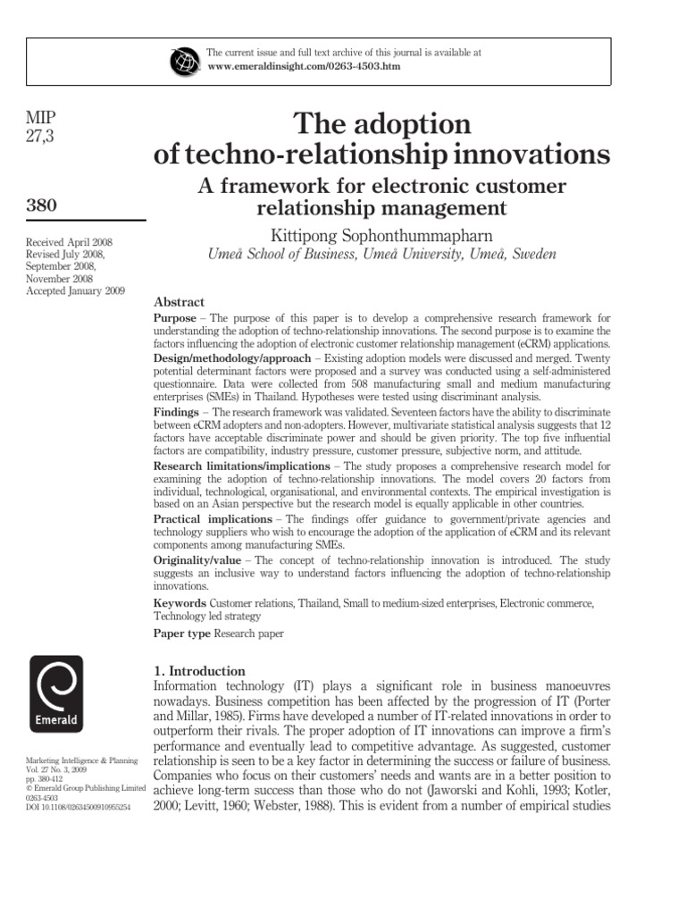 The Adoption of Techno-Relatio | PDF | Small And Medium Sized Enterprises | Innovation