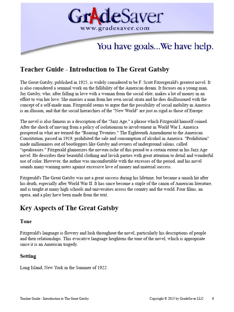 The-Great-Gatsby-GradeSaver Project | PDF | The Great Gatsby | Narration
