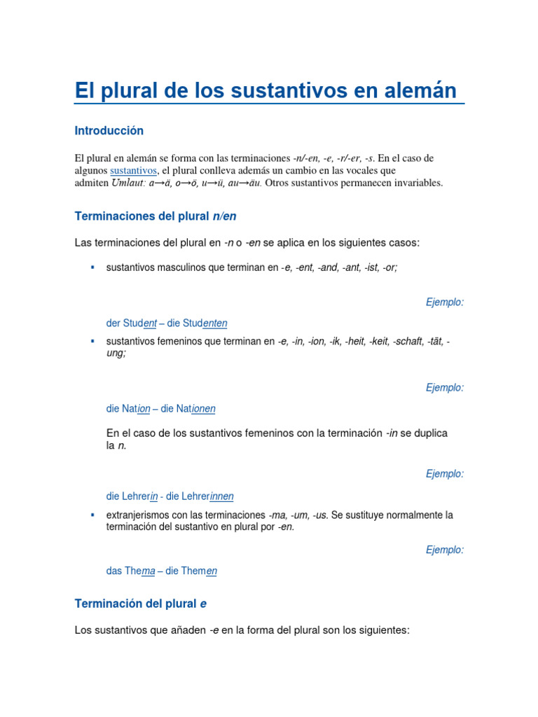 El Plural de Los Sustantivos en Alemán 1 | PDF