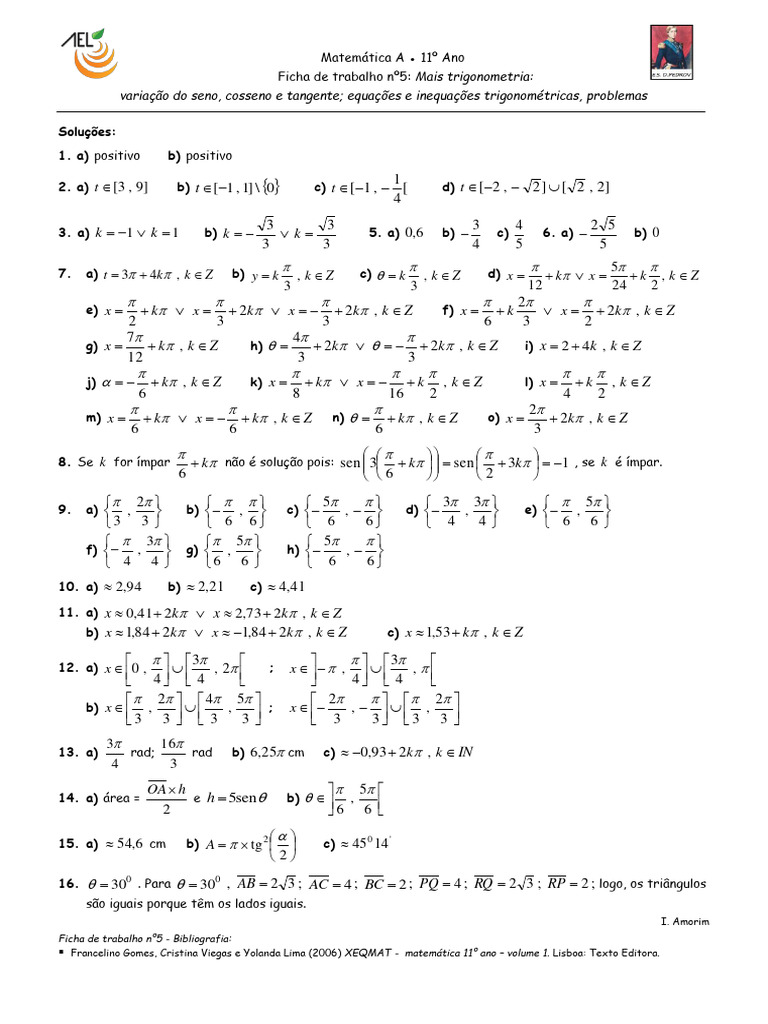 Ficha 5 Mat 11o Solucoes | PDF