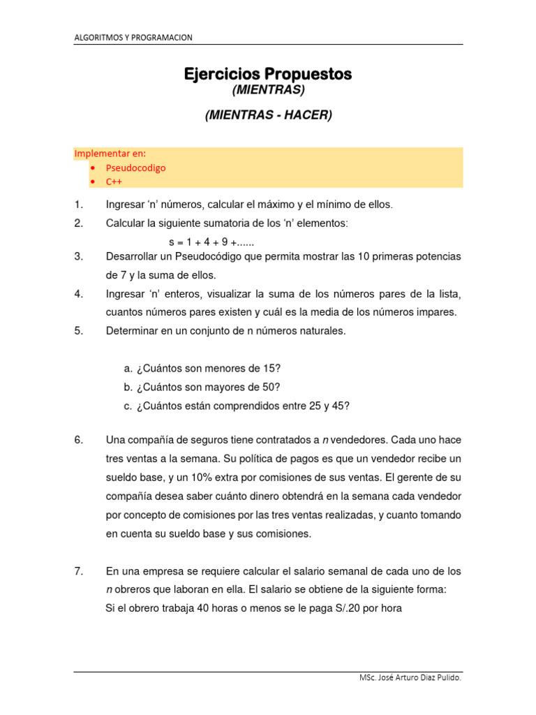 Ejercicios Bucles Mientras - Hacer - Mientras | PDF | Salario | Algoritmos