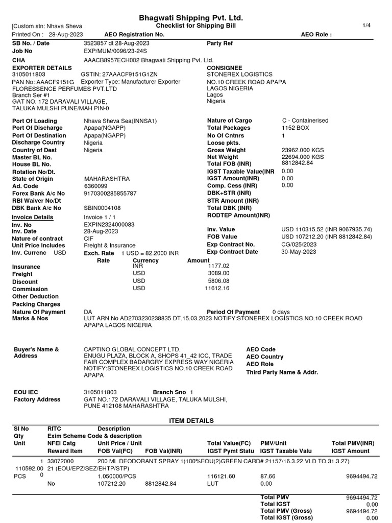 Export Checklist Expmum009623 24s 28 Aug 2023-10-04 PM | PDF | Trade ...