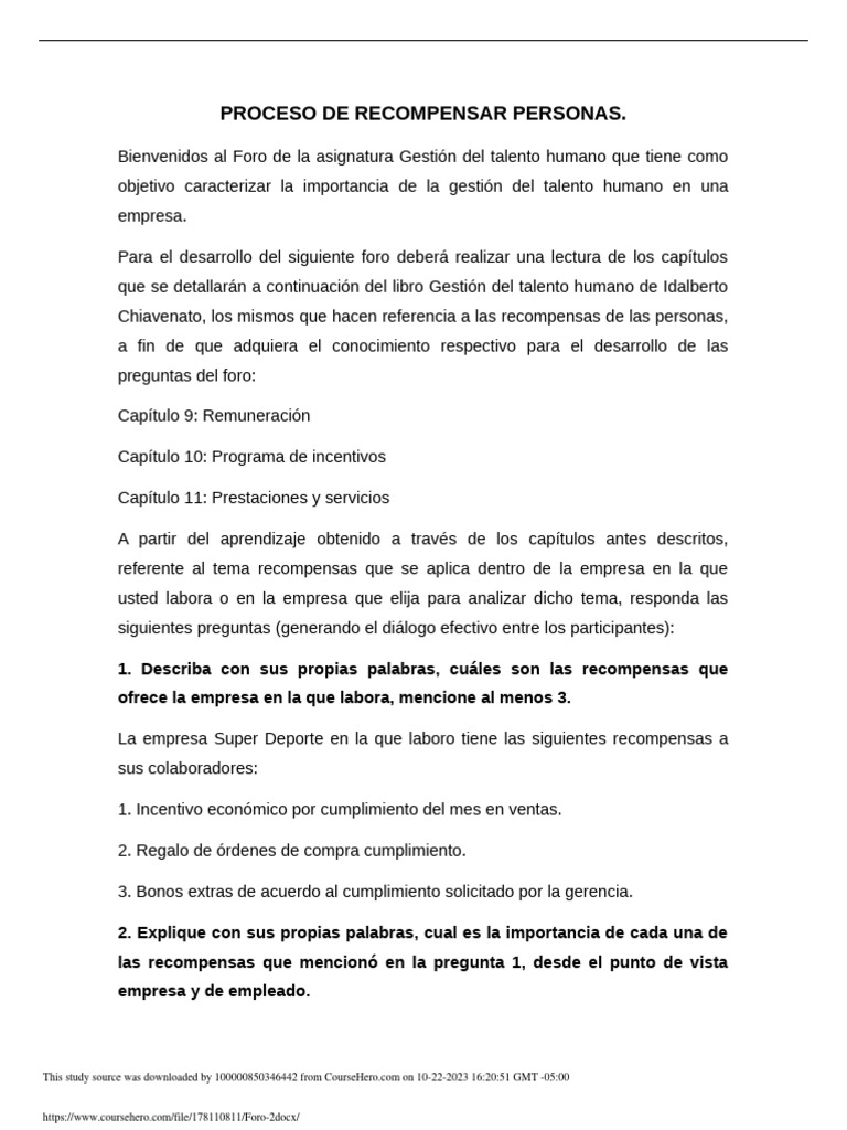 Recompensas en la Gestión del Talento | PDF | Negocios