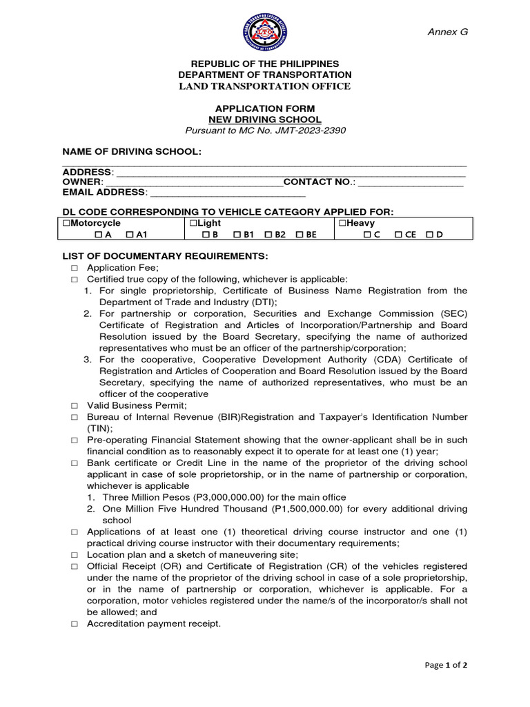 Annex G - New Application Form DS | PDF | Sole Proprietorship | Government