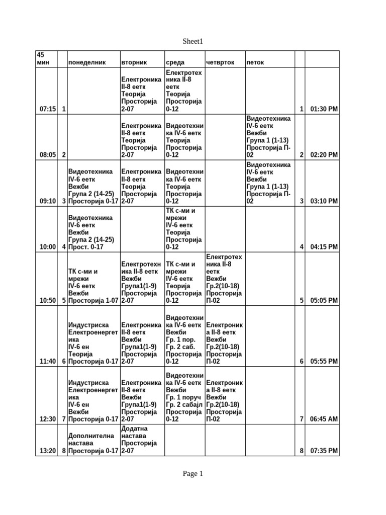 Raspored Na Casovi 2023-24 | PDF