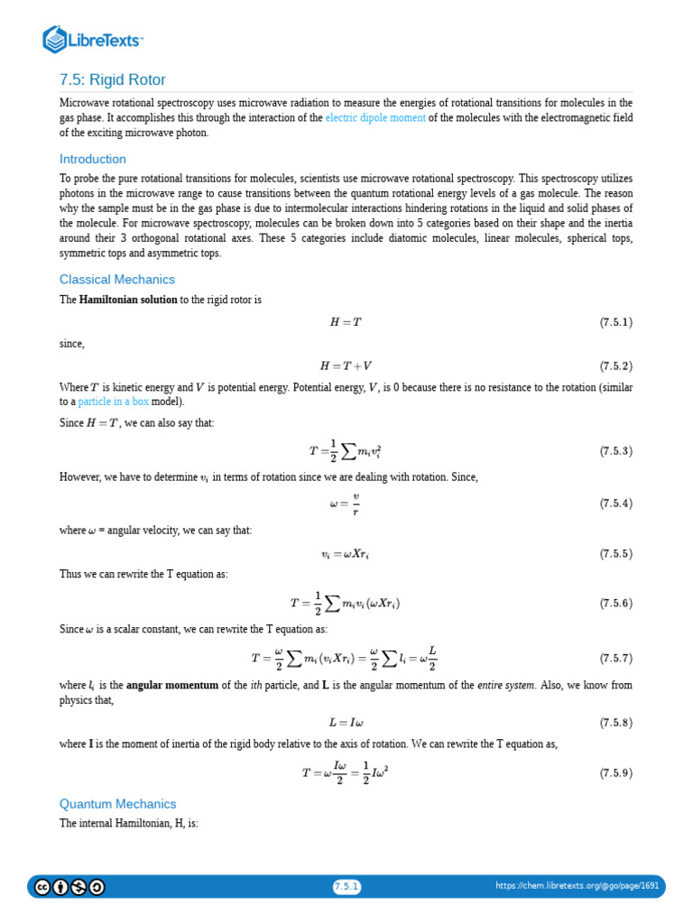 7.5 Rigid Rotor | PDF | Energy Level | Quantum Mechanics