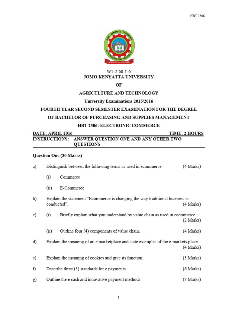 E-Commerce Exam for Purchasing Degree | PDF | E Commerce | Business