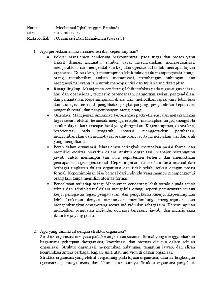 Tugas3 Organisasi Dan Manajemen | PDF