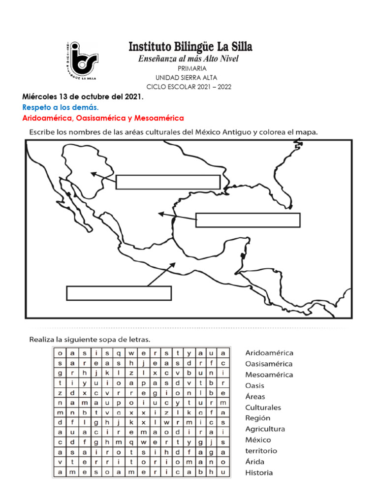 Aridoamérica, Mesoamérica y Osasisamérica Actividad | PDF