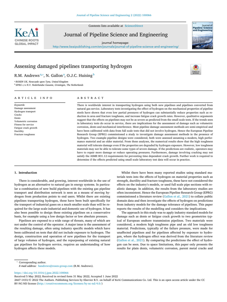 Assessing Hydrogen Pipeline Damage | PDF | Fracture | Deformation ...