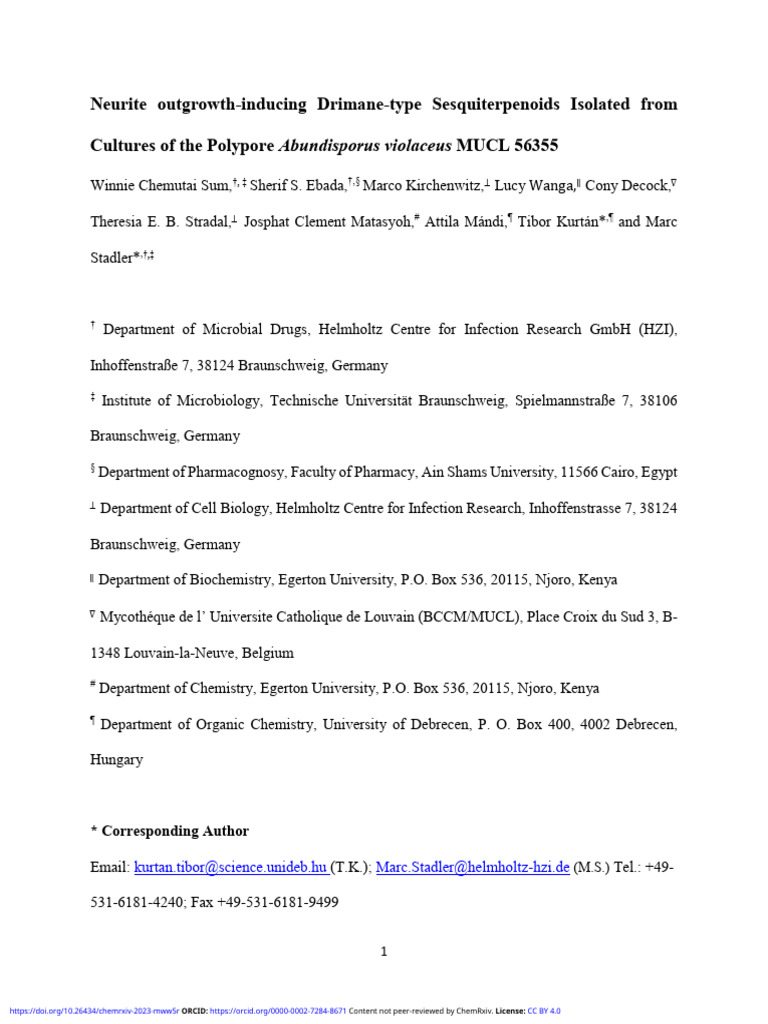 Neurite Outgrowth Inducing Drimane Type Sesquiterpenoids Isolated From
