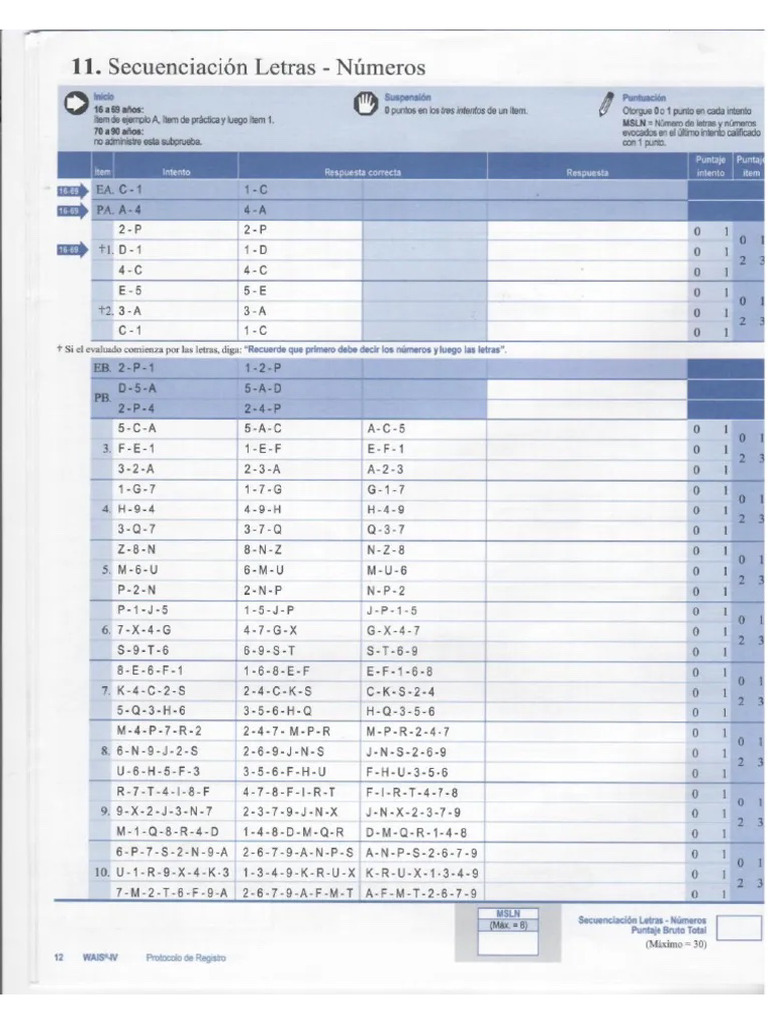 WAIS - IV Letters and Numbers | PDF