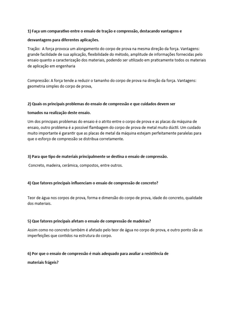 Comparativo de Ensaios de Tração e Compressão | PDF