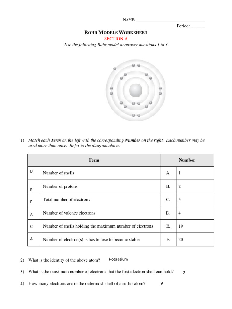 Bohr Model Worksheet for Atoms | PDF | Atoms | Proton