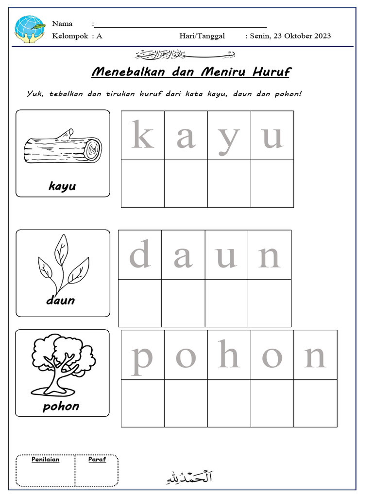 Kegiatan Bahasa - Menebalkan Dan Meniru Huruf | PDF