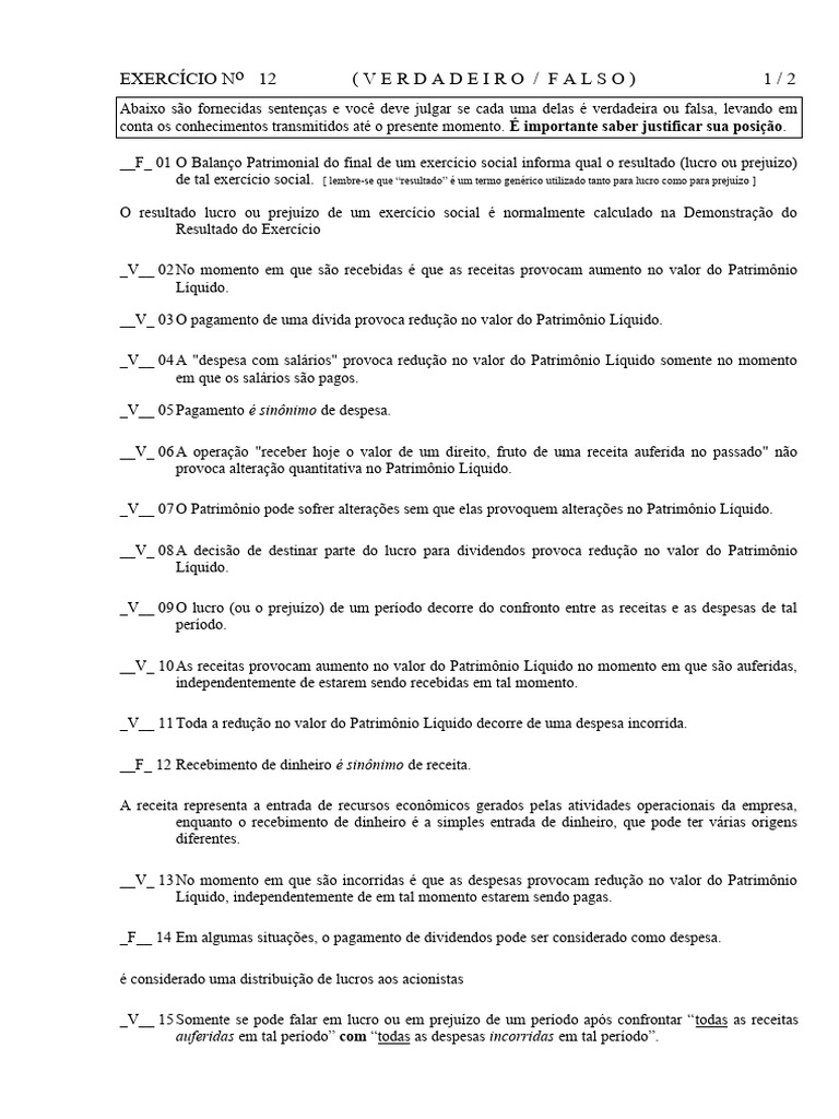 Ex 12 - Verdadeiro - Falso | PDF