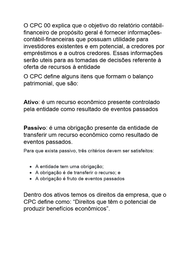 Resumo CPC 00 | PDF | Contabilidade | Fluxo de caixa
