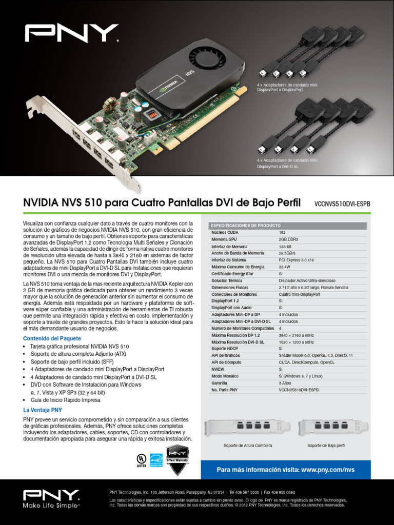 Pny Nvs 510 Dvi SP | PDF | Compatibles con PC Ibm | Hardware de la computadora