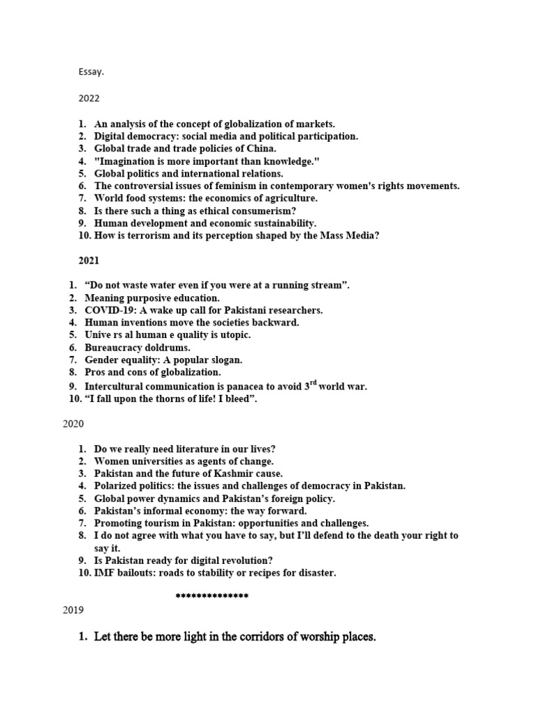 Css Essay Past Papers Pdf
