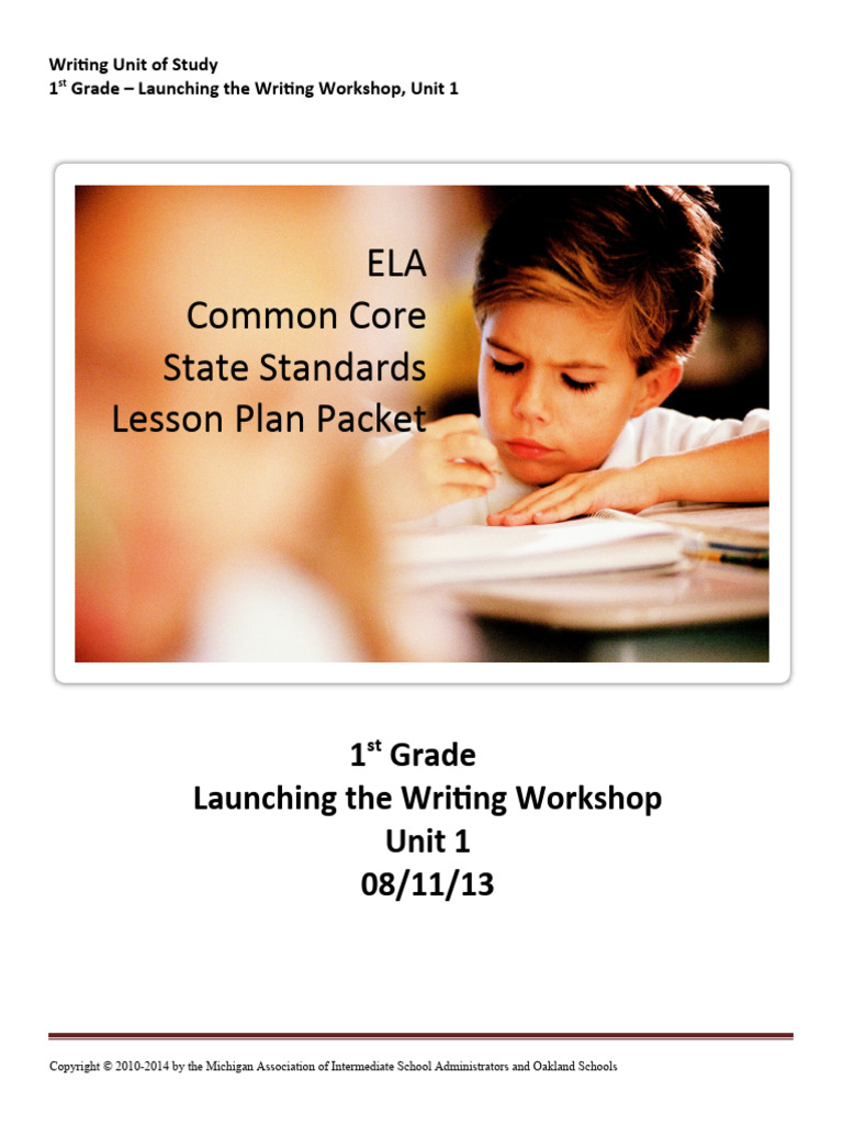1st Grade - Unit 1 Launching The Writing Workshop Lesson Plans 8-11-13 ...