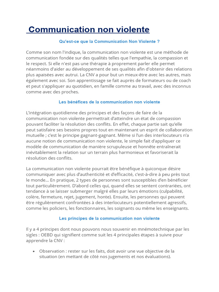 Introduction à la Communication Non Violente | PDF | Concept de psychologie