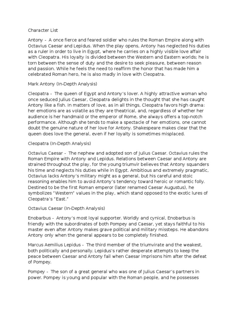 Characters-Antony and Cleopatra | Download Free PDF | Mark Antony | Augustus